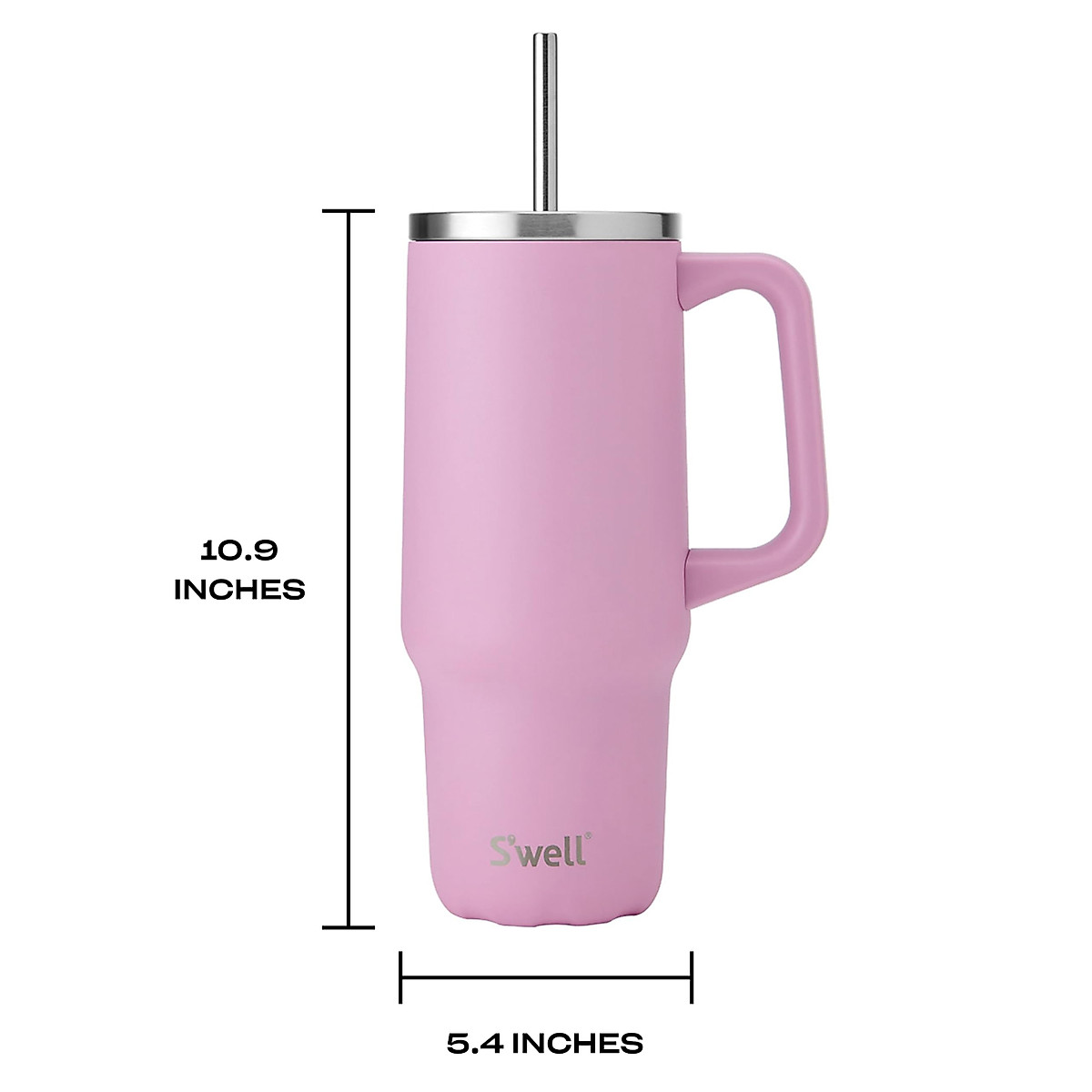 S'well Recycled Stainless Steel Tumbler XL with Straw and Handle, 30oz, Hydrangea Pink, Triple Layered Vacuum Insulated Containers Keeps Drinks Cold for 36 hours and Hot for 9