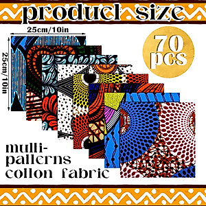 Mixweer 70 Pcs 10 x 10 Inch African Fabric Cotton Printed Wax Cloth African Ankara Fabric for Party Dress Crafts Supplies, 48 Styles Multicolored