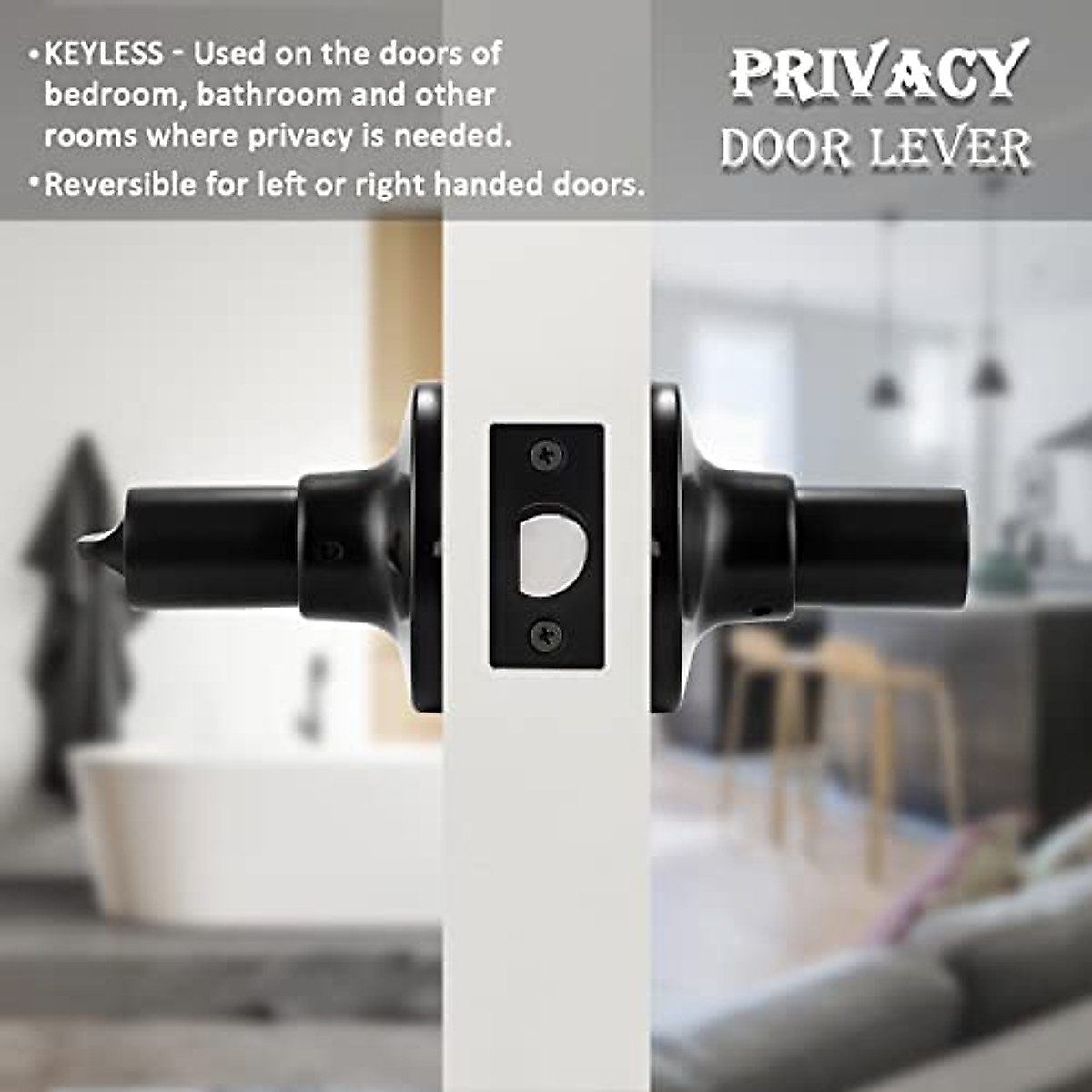 GOBEKOR 5 Pack Black Door Handle with Lock, Matte Black Interior Door Handles Keyless for Bedroom Bathroom Privacy Door Levers Black Bedroom Door Handles Set