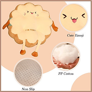 Toast Travel Pillow Seat Cushion Cute Plush Back Cushion Chair Pad Super Soft Washable nap Pillow for Car, Sofa and Bedroom, Squint Smile