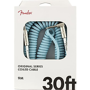 Fender Original Series Coiled Instrument Cable, Straight/Angle, Daphne Blue, 30ft