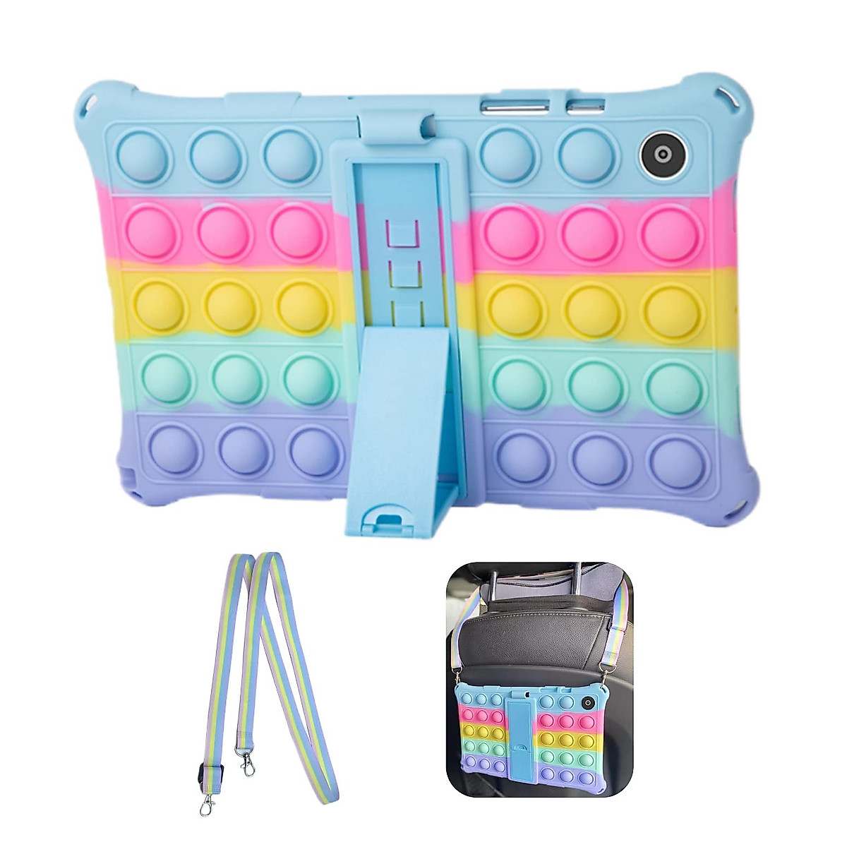 Galaxy Tab A8 Case for Kids Girls Boys, Tablet A8 Case 10.5-inch, UFAINEI Cute Silicone Cases for Samsung Tab A8 with Pencil Holder Kickstand&Detachable Shoulder Strap(SM-X200/SM-X205/SM-X207)