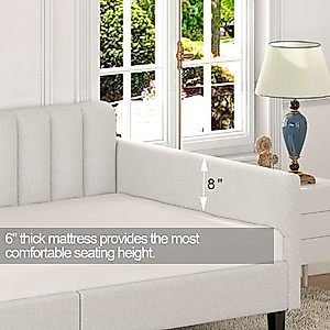 YOPTO Twin Size Boucle Upholstered Daybed, Ribbed Tufted Backrest, Daybed in Lavish Modern Design,Richly Foam hued and Super Comfort,Cream Ivory