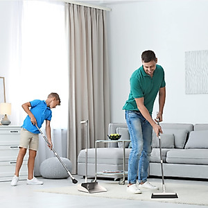 Broom and Dustpan Sets, 2 Pack Upright Brooms and Dustpans with 2 Broom Hooks, with Long Handle for Home Kitchen Lobby Floor Cleaning Supplies with Extension Pole