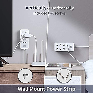 NTONPOWER 25 Ft Extension Cord Flat Plug, Surge Protector Power Strip with 6 Outlets 2 USB, 1875W/15A Circuit Breaker Overload Protection, 1080J, ETL Listed, Wall Mount for Home Office and Workbench