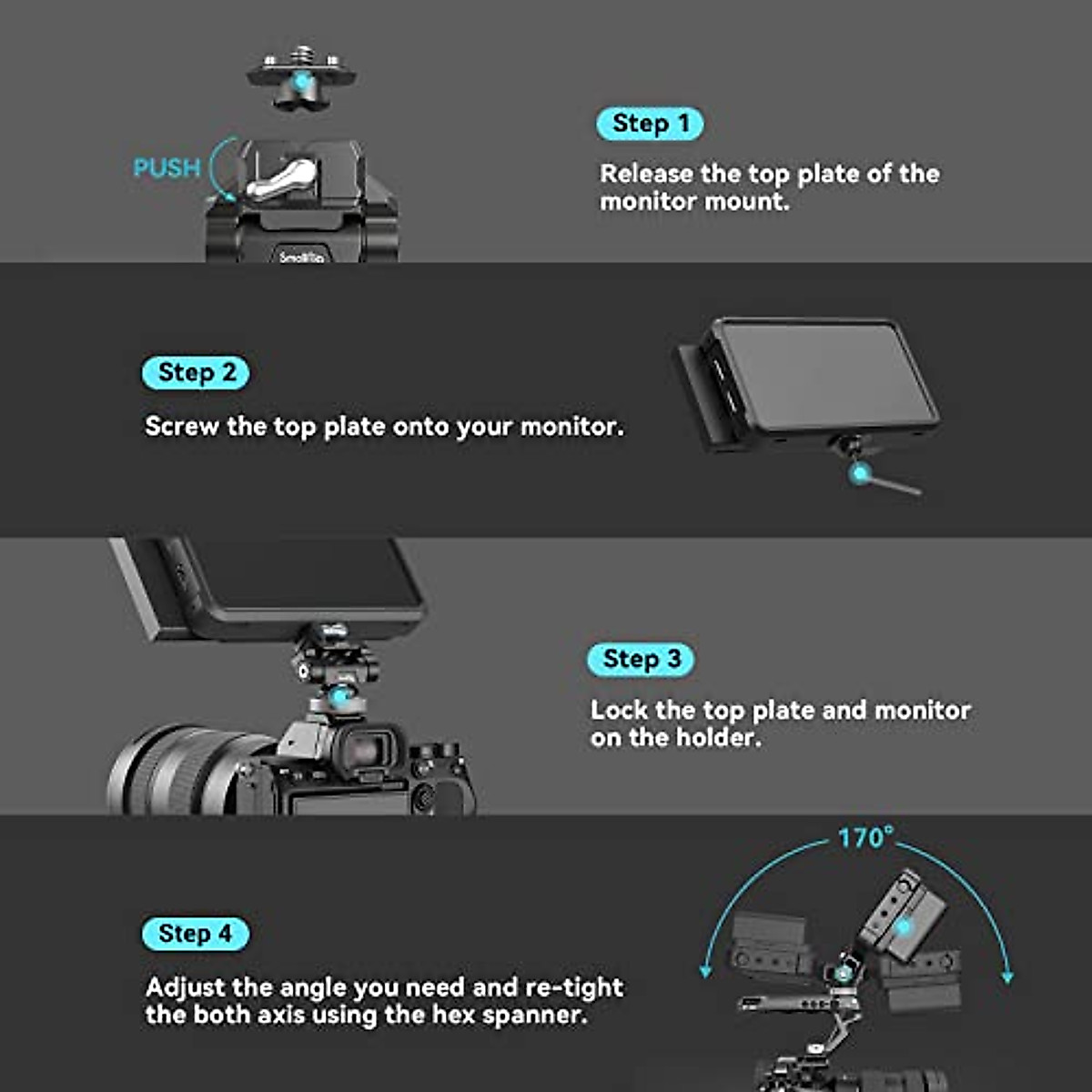 SmallRig Quick Release Camera Monitor Mount with Cold Shoe, Supports Swivel 360° and Tilt 170° Adjustable, Drop-in HawkLock Camera Hot Cold Shoe Monitor Holder for 5" & 7" Monitor - 3514B