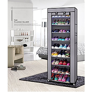 Ochine 10 Tier Shoe Rack Storage Organizer Non-Woven Fabric Cover Shoe Rack Cabinet Portable Single Row Shoe Rack Shelf Cabinet Tower with Dustproof Cover for Closet Entryway Hallway