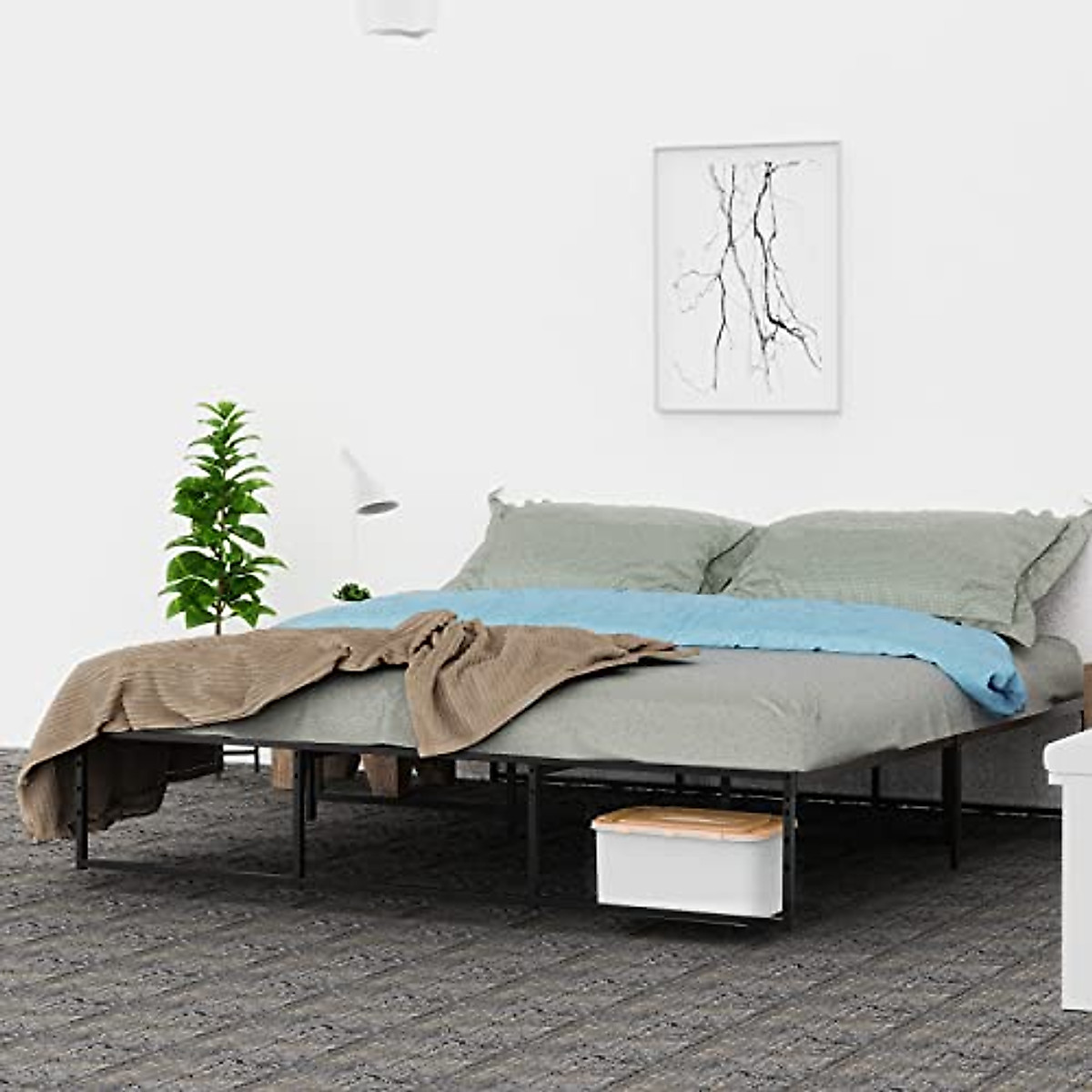 REGOSS Twin Metal Bed Frame, 14 Inch Heavy-Duty Metal Platform Bed Frame with Storage and Anti-Slip Strap, Noise Free Bed Frame Features Sturdy Metal Slats, No Box Spring Needed, Easy Assembly