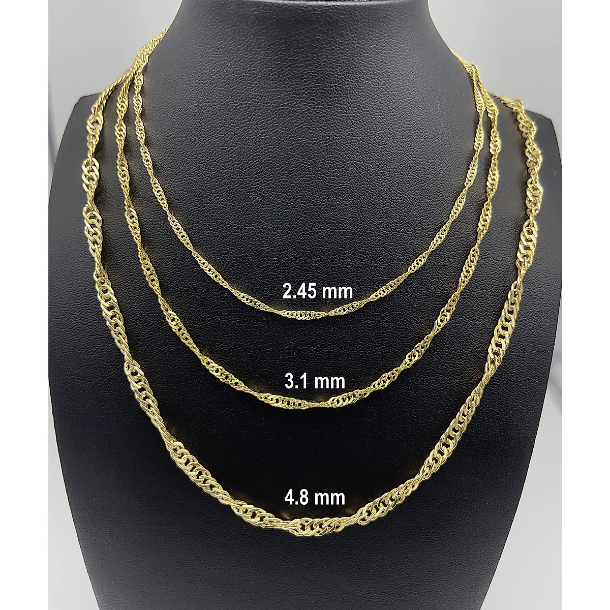 JEWELHEART 14K Real Gold Singapore Necklace - 2.45mm Diamond Cut Twisted Chain Necklace - Dainty Yellow Gold Chain For Women with Lobster Clasp 18"