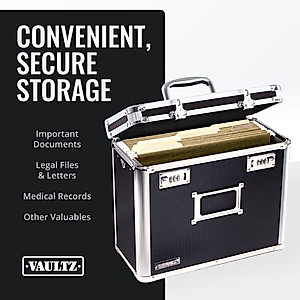 Vaultz File Organizer Box - 14 x 7 x 12.19 Inch Letter Size, Portable Locking Storage Totes with Dual Combination Locks for Filing Office Documents - Black