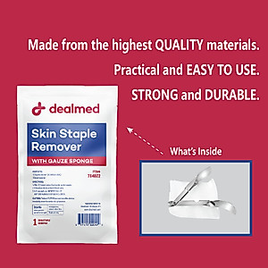 Dealmed Sterile Staple Removal Kit, Includes Staple Remover and Gauze Sponge, Staple Removal Tool Single-Use Kit, Ideal for Hospitals and Clinics (1 Kit)
