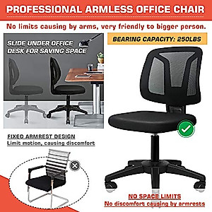 VigorPow Armless Mesh Office Chair Ergonomic Swivel Black Small Computer Desk Chair No Arms with Lumbar Support Height Adjustable Task Chair for Adults and Kids