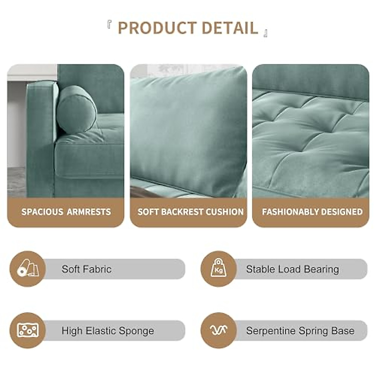 SILKIR Velvet Furniture for Small Spaces, Mid-Century Modern Loveseats for Living Room, Love Seat Couch Sofas, 70 Inches, Aqua Turquoise