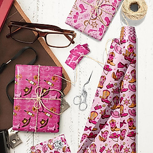12 Sheets Western Cowgirl Gift Wrapping Paper,Wild West Cowgirl Style Wrapping Paper For Kids Girl's Birthday Party DIY Gift Packing,Cowgirl Birthday Party Favor,20 x 27 Inch