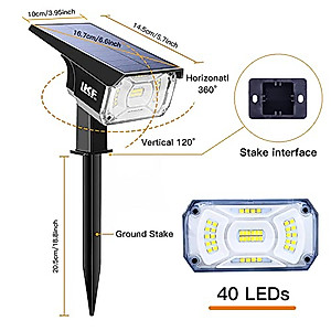 LKF Solar Spotlights Outdoor, USB & Solar Powered Landscape Spotlights, IP65 Waterproof Wall Lights Auto On/Off, 40LEDs Garden Lights for Yard Backyard Walkway Driveway Patio, 6 Pack