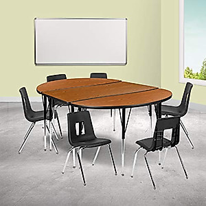 Flash Furniture 76" Oval Wave Collaborative Laminate Activity Table Set with 18" Student Stack Chairs, Oak/Black
