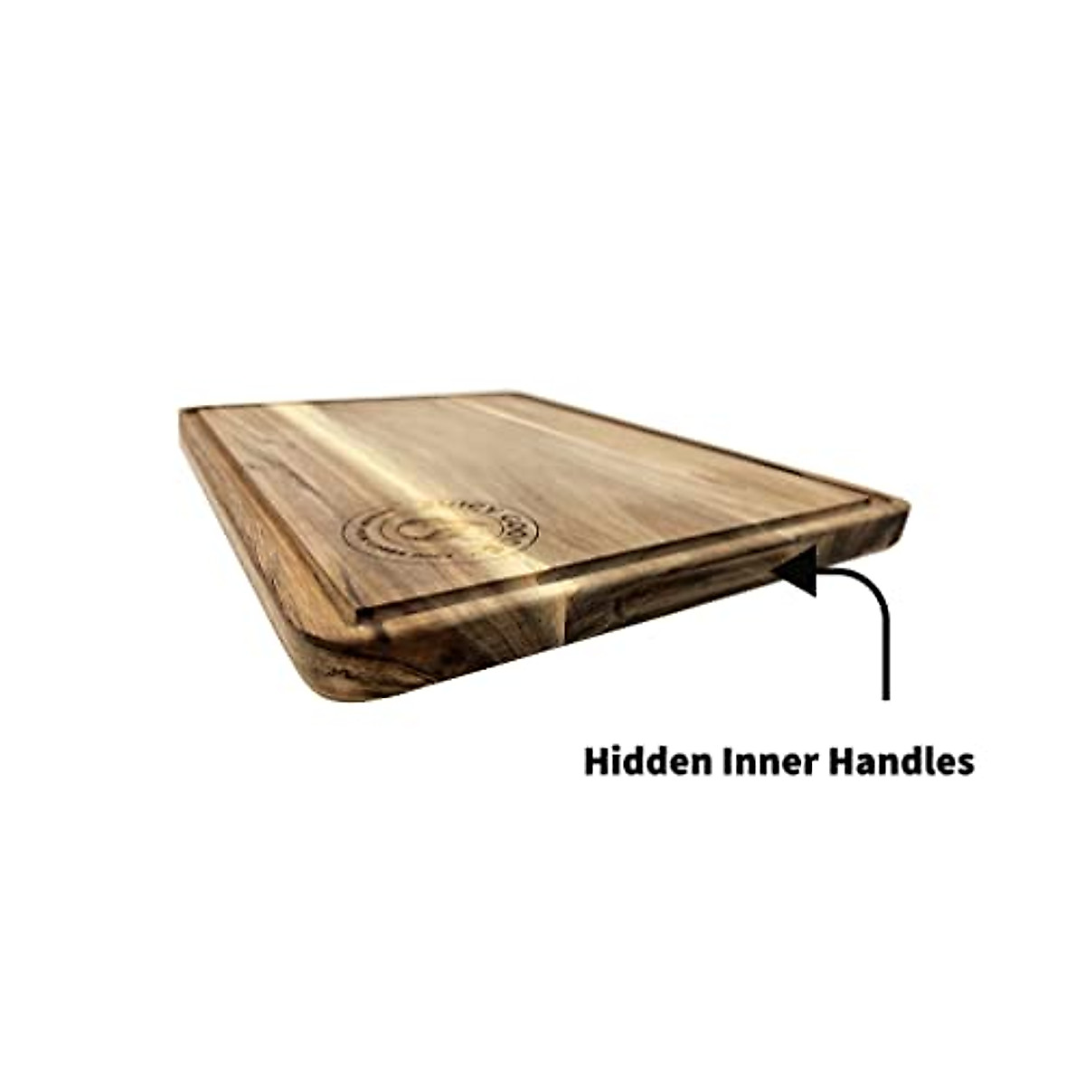 Charcuterie Cutting Board for Kitchen with Groove- Organic Handcrafted Large Acacia Wooden Cutting Board for Fruit & Vegetable with Inner Handles, Oiled Chopping Board- 16x12