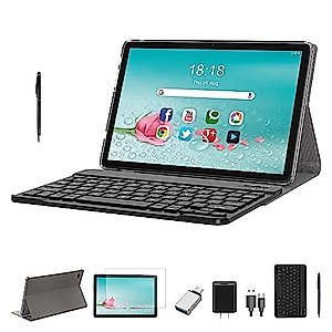 2023 Newest 2 in 1 Tablet, 10 inch Tablet, 128GB Storage, 1TB Expand, 8 Core Android Tablet, Dual Camera 13MP, 2.4G/5G WIFI Tabelt, IPS FHD, with Stylus, Keyboard, Case, BT5.0, 7000mAh Battery, GPS