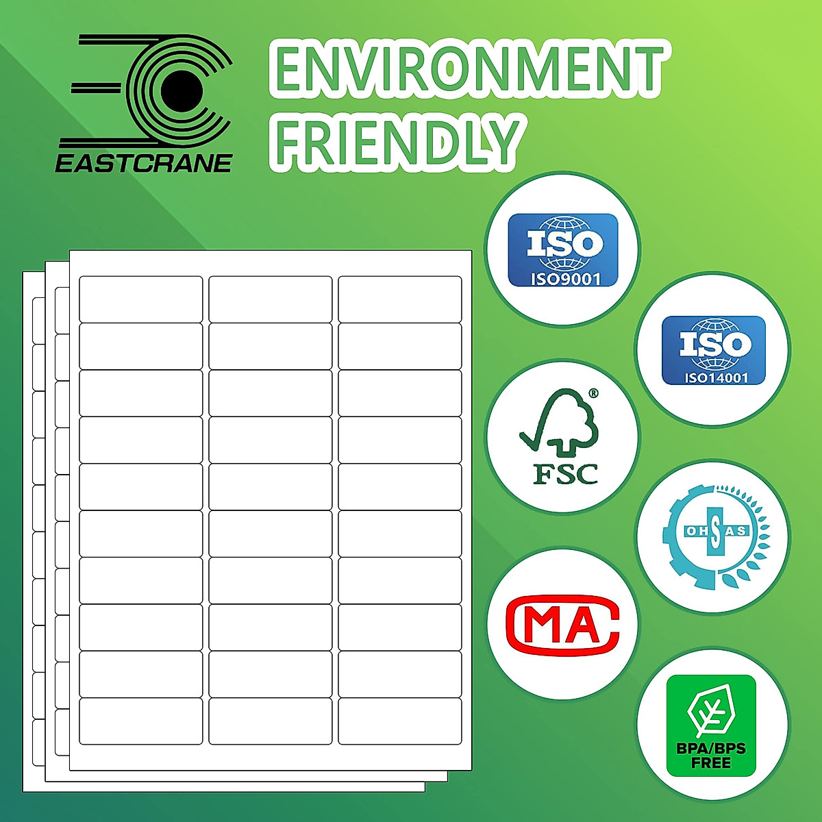 EastCrane 1" x 2-5/8" Printable Mailing Address Labels,3,000 Sticker Labels(100 Sheets),White Blank Labels for Laser/Inkjet Printer,Permanent Adhesive Name Labels,FBA Labels