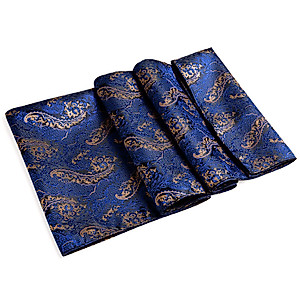 YOHOWA Men/Women Silk Scarf Floral Navy Gold Lightweight Scarves Neckerchief Party Wedding Fashion Gift