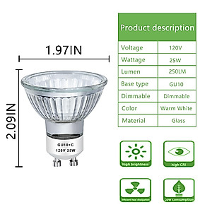 AHEVO Halogen 25W 120V NP5 Candle Warmer Bulb, GU10 Halogen 120V 25W MR16 Glass Cover Bulb, Replacement for Wax Burner, Tart Burner, Fragrance Melt, MR16 JDR Dimmable, 2700K Warm White (Pack of 4)