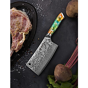 SANMUZUO Chopping Knife - 7 inch Cleaver Knife- Xuan Series - VG10 Damascus Steel Kitchen Knife - Resin Handle (Fantasy Orange)