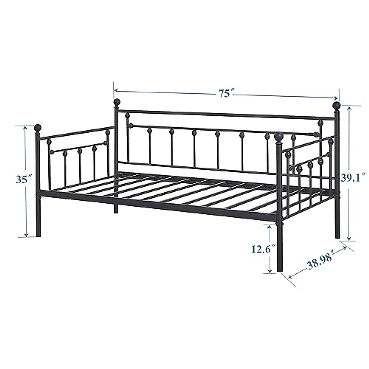 VECELO Daybed Frame, Twin Size Metal Platform Bed with Headboard,Heavy Duty Steel Slats Support for Living Room Bedroom Guest Room, Easy Assembly
