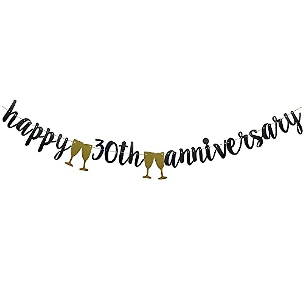 Happy 30TH Anniversary Banner,Pre-Strung, Black Paper Glitter Party Decorations For 30TH Wedding Anniversary Party Supplies Letters Black ZHAOFEIHN