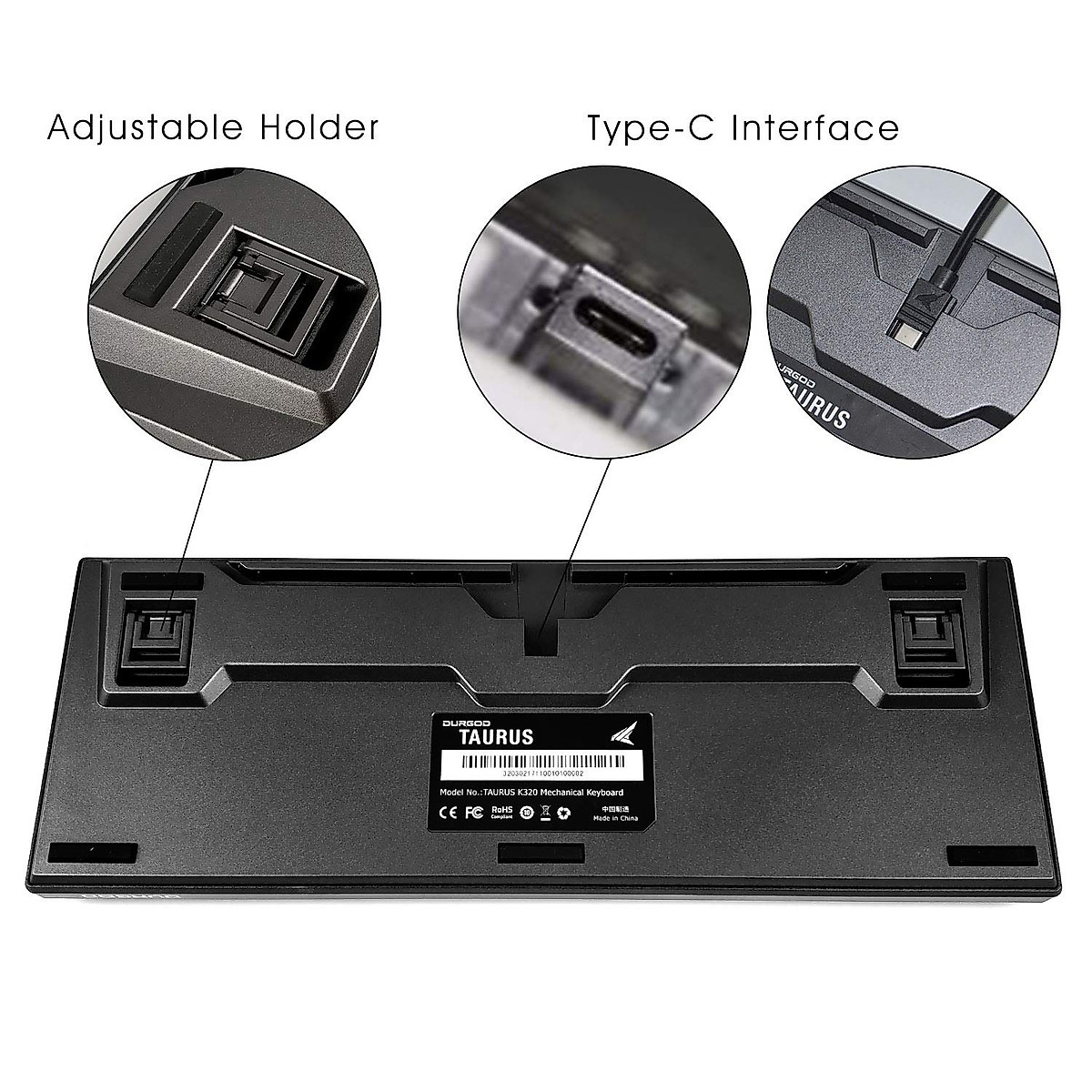 DURGOD Taurus K320 TKL Wired Mechanical Gaming Keyboard - 87 Key - Double Shot PBT - NKRO - USB Type C (Cherry Brown,Black)