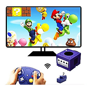 VTone Wireless Gamecube Controller, 2 Pieces 2.4G Wireless Classic Gamepad with Receiver Adapter for Wii Gamecube NGC GC (Black and Dark Blue)