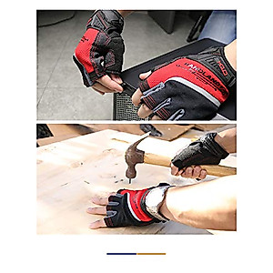 HANDLANDY Fingerless Work Gloves for Men, Half Finger Working Glove Grip Shock-Absorbing Breathable Uwrist TPR Anti-collision Gloves for Mens & Women (L)