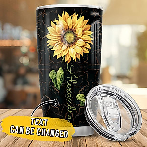 Wassmin Personalized Sunflower 1 Tumbler Cup With Lid 20oz 30oz Floral Stainless Steel Double Wall Vacuum Insulated Tumblers Coffee Travel Mug Birthday Christmas Cups Gifts For Daughter Mothers Women