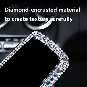 Bling Rhinestone Car Rear View Mirror, Car Rear View Mirror with Crystal Diamonds Bling Rhinestones Car Rear View Mirror for Women,Car Interior Trim. (Sliver)