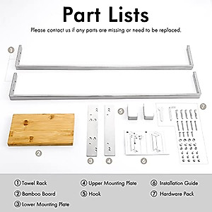 KES Towel Rack for Bathroom Wall Mounted with Bamboo Shelf, Towel Storage for Small Bathroom for Rolled Bath Towels, Towel Holder with 2 Hooks, SUS304 Stainless Steel Brushed Finish, BTR215-2