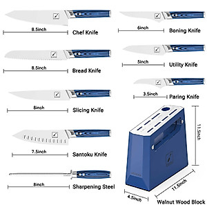 Imarku Premium Quality Knife Set with Block, 9 Pieces Professional Chef Knife Set with Knife Sharpener, Ergonomic Handle, Food Grade Stainless Steel Knife Set, Christmas Gifts for Women and Men