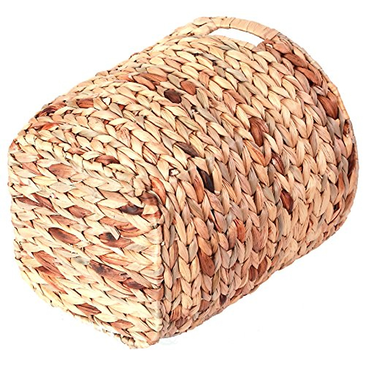 Vintiquewise Water Hyacinth Large Round Wicker Wastebasket with Cutout Handles