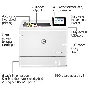 HP Color Laserjet Enterprise M555dn Print only Wired Laser Printer, 4.3" Touchscreen LCD Display, 40 ppm, 600 x 600 dpi, 1 GB Memory, Auto Duplex Printing, Ethernet, USB, Cbmou Printer Cable