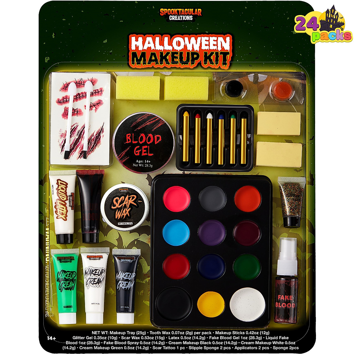 Spooktacular Creations 25 PCS Halloween Family Makeup Kit, 12 Color Special Effect Face Body Paint, Halloween Costume Makeup, Zombie Cosplay, Wounds, Injuries & Blood for Halloween Party Supplies