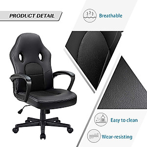 Furmax Office Chair Desk Chair Leather Gaming Chair Computer Chair Racing Style Ergonomic Adjustable Swivel Task Chair with Lumbar Support and Arms (Black)