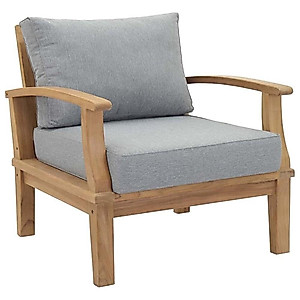 Modway EEI-1819-NAT-GRY-SET Marina Premium Grade A Teak Wood Outdoor Patio, Two Armchairs, Natural Gray