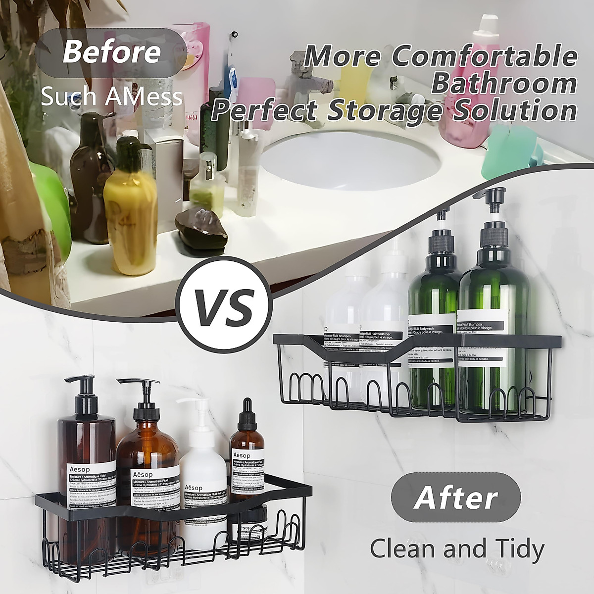 senzibser Shower Caddy [5-Pack] Black Shower Shelves for Inside Shower with Soap Caddy&Toothbrush Holder.NO Driling Easy Installation shower shelf