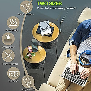 JEROAL Round Side Table Set of 2, End Table with Durable Iron Legs Support, Small Side Accent Table with Storage for Living Room Bedroom Outdoor and Small Space, Easy Assembly.