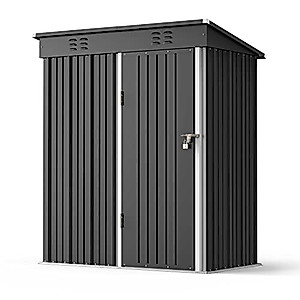 Gizoon 5'x 3'Outdoor Storage Shed with Singe Lockable Door,Galvanized Metal Shed with Air Vent Suitable for The Garden,Tiny House Storage Sheds Outdoor for Backyard Patio Lawn-Dark Gray