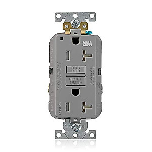 Leviton G5362-WTG 20A-125V Extra-Heavy Duty Industrial Grade Weather/Tamper-Resistant Duplex Self-Test GFCI Receptacle, 1.74 x 1.36 x 4.05 inches, Gray, 20-Amp