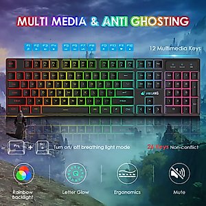 Wireless Gaming Keyboard and Mouse,Rechargeable Orange Backlit Keyboard Mouse with 3800mAh Battery,Mechanical Feel Gaming Keyboard,7 Color Gaming Mute Mouse,Gaming Mouse Pad for PC Gamer