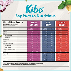 Kibo Lentil Chips Variety Pack - Gluten-Free Vegan Chips - Non-GMO Verified - Plant-Based 28 grams – Maui Onion, Sea Salt, and Spicy Ranch - 12 pack