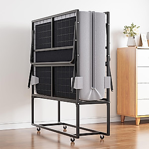 SKKTKT Folding Bed with Mattress, 75" x 39" Twin Size Bed Frame, Portable Foldable Roll Away Adult Bed for Guest, Platform Bed with Fold-up Metal Frame for Bedroom, Living Room, Dorm