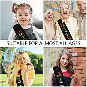 Birthday Crowns, Sash & Headband Set - Princess Tiara, Sweet Happy Birthday Accessories for Women Girls Party