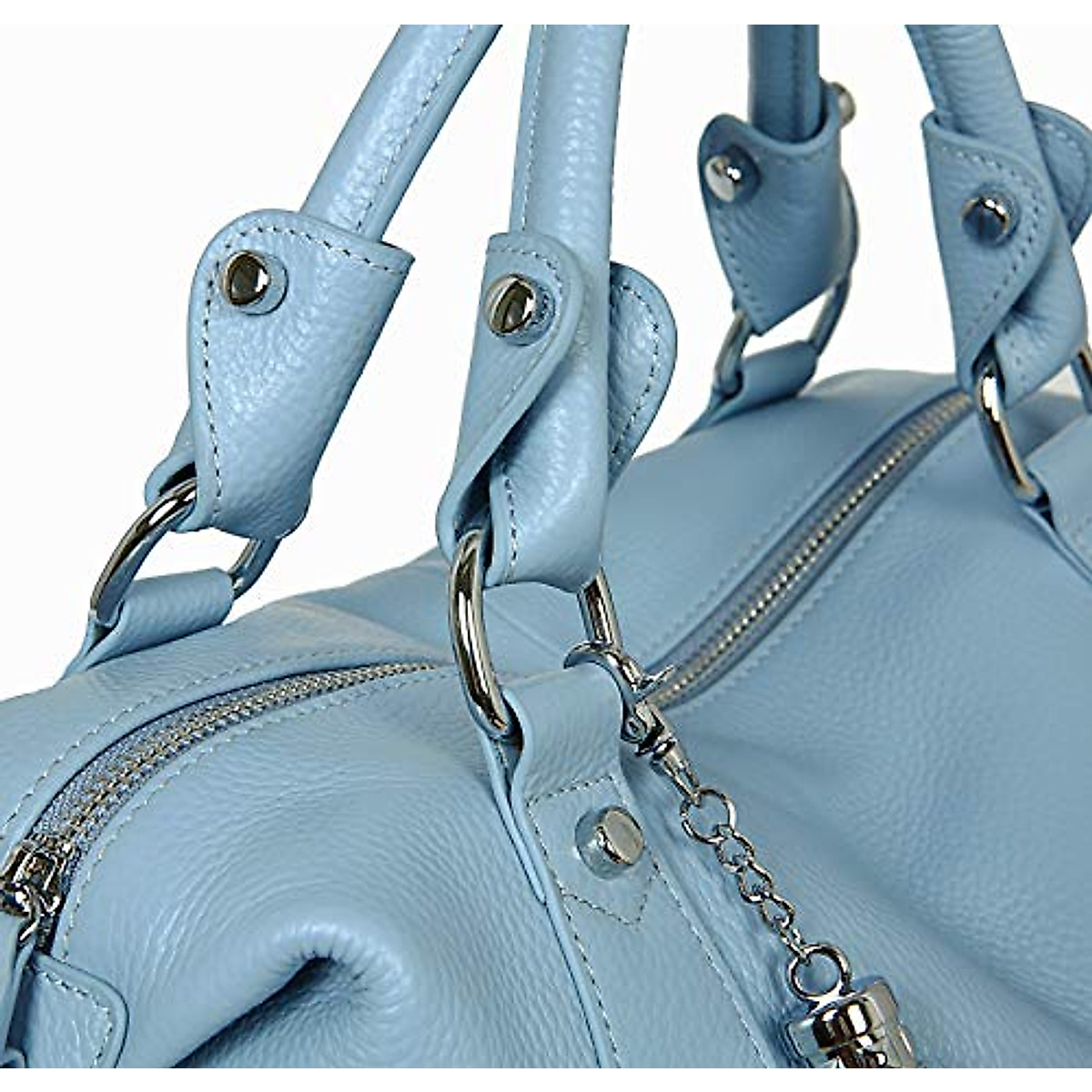 Heshe Genuine Leather Shoulder Bag Womens Tote Top Handle Handbags Cross Body Bags for Office Lady (Light Blue)
