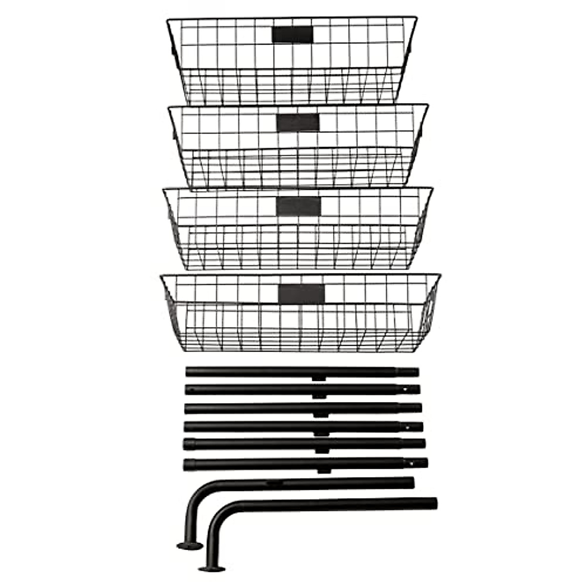 Bee Home Industrial Style Iron Wall Mounted Basket Organizer Storage Shelf, 4 Baskets, with Chalkboard Labels